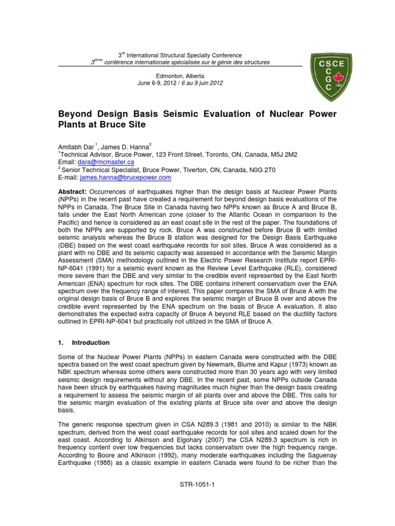 Beyond Design Basis Seismic Evaluation o | PDF | Spectral Density ...
