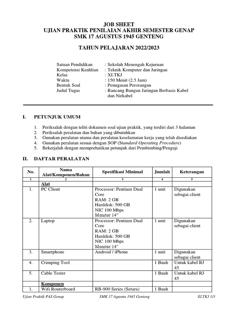 Job Sheet Ujian Praktik Pas Genap 11 TKJ 2023 Rev1 | PDF