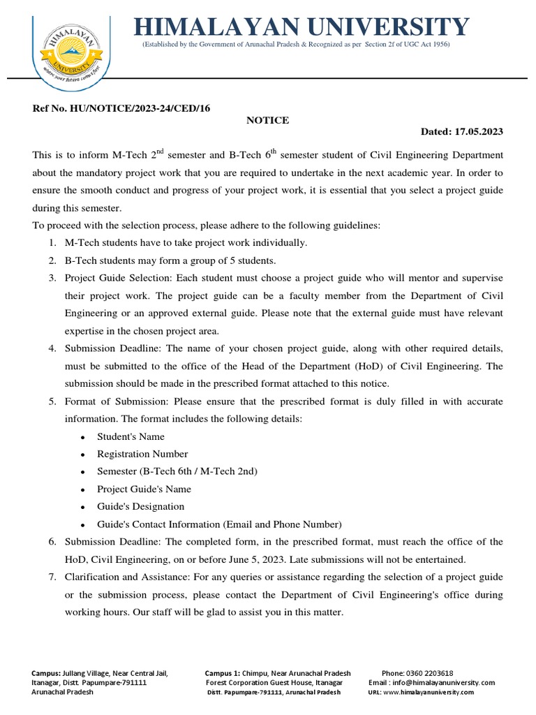 Project Guide Selection Notice for CE Students | PDF