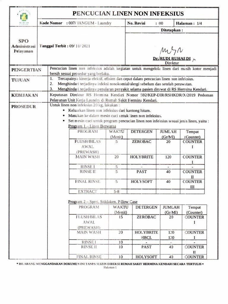 Pencucian Linen Non Infeksius | PDF