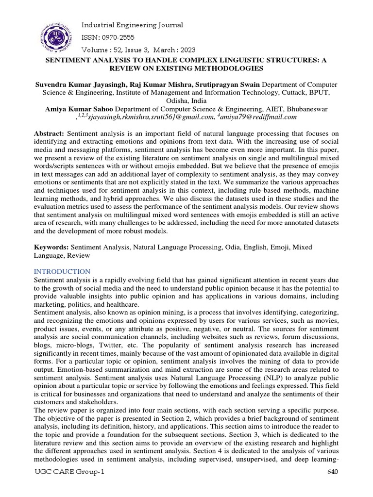 Sentiment Analysis To Handle Complex Linguistic Structures A Review On Existing Methodologies Pdf 