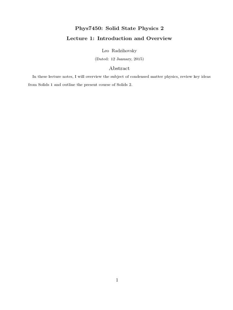 Lecture 1 Introduction | PDF | Phonon | Condensed Matter Physics