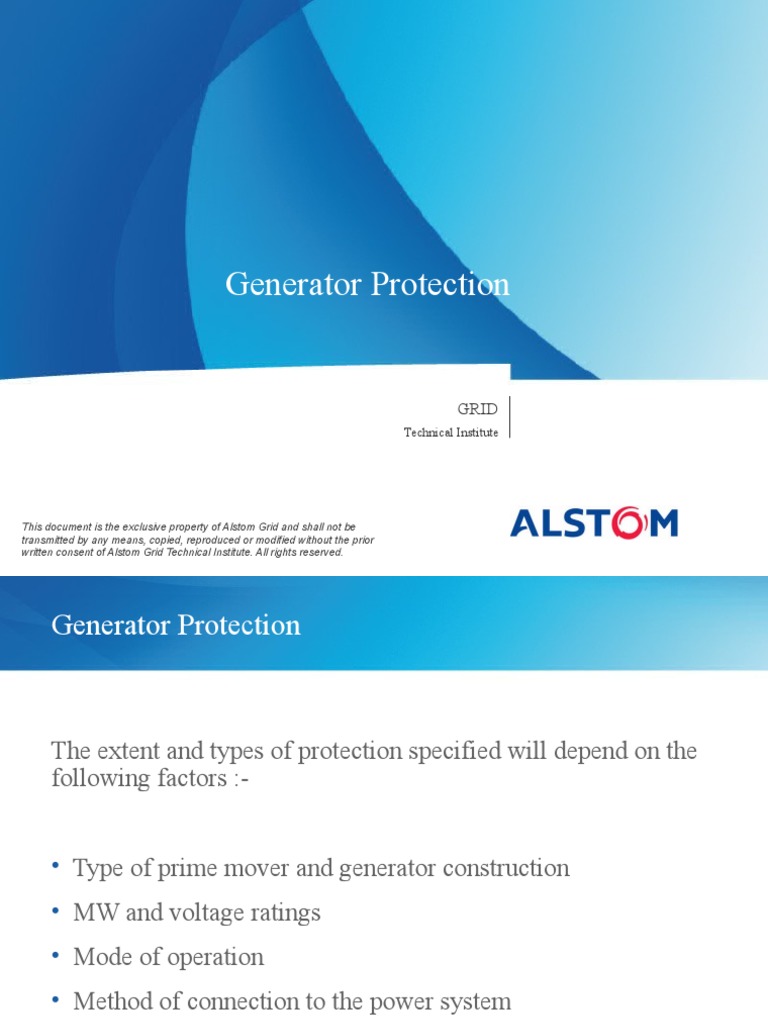 Generator Protection by ALSTOM | PDF | Electric Generator | Physical ...