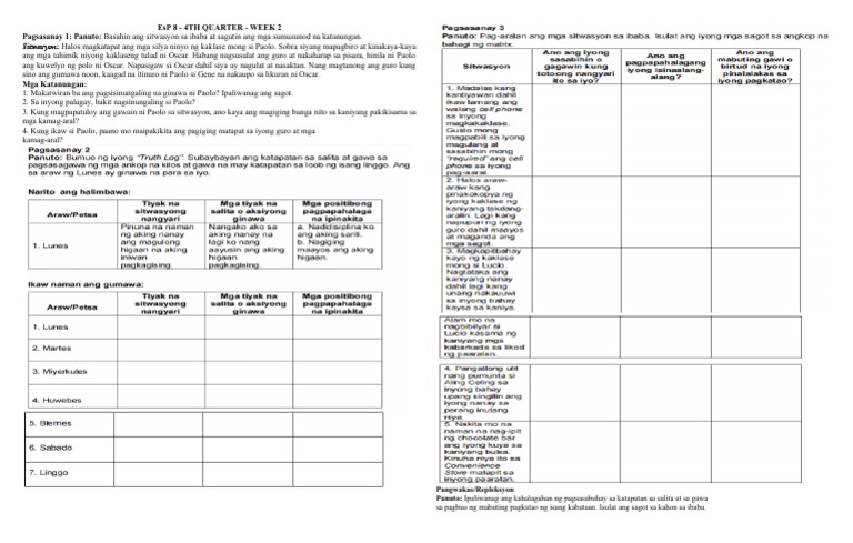EsP 8 4TH QUARTER WEEK 2 ACTIVITIES | PDF