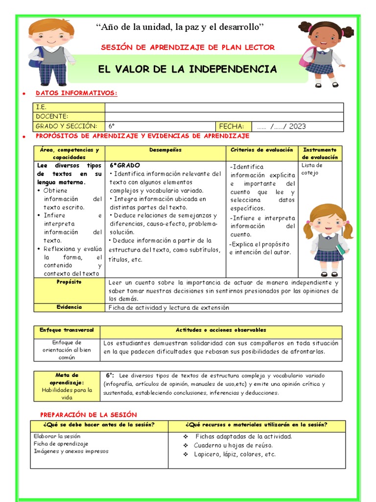 Ses-Juev-Pl-El Valor de La Independencia | PDF | Evaluación | Aprendizaje