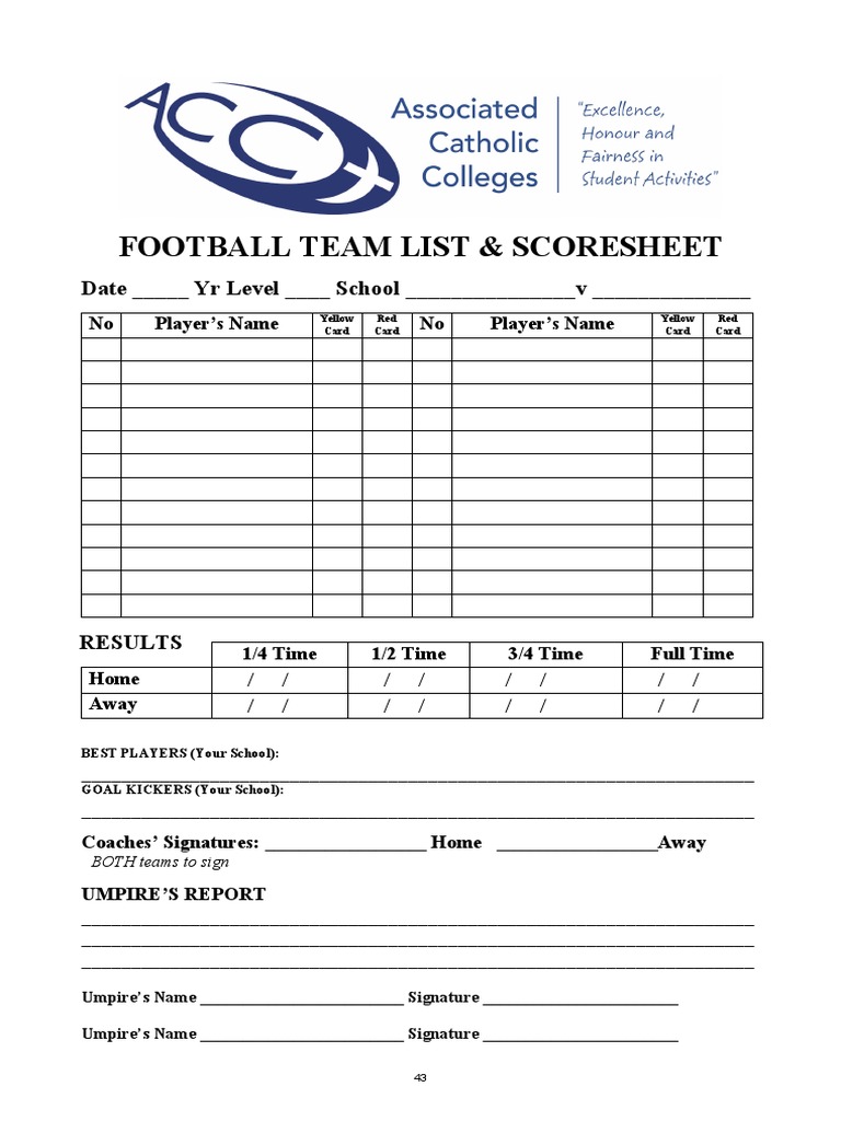 Football Scoresheet | PDF