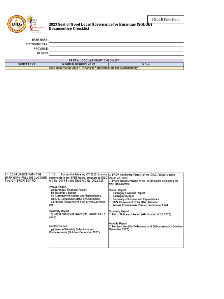 Final 2023 SGLGB Form 1 Documentary Checklist | PDF | Emergency ...