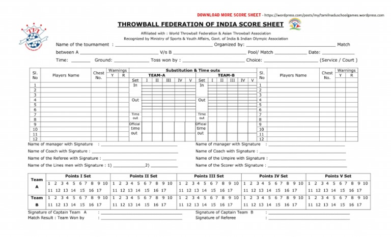 Throwball Scoresheet | PDF