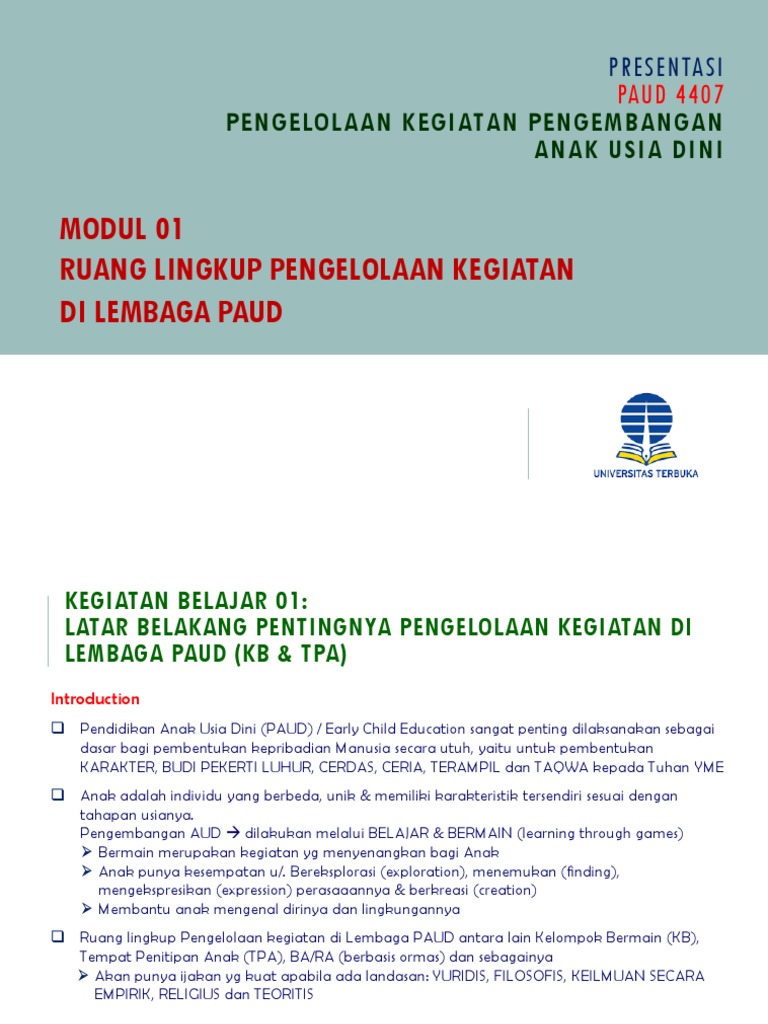 Presentasi Modul 1 PAUD 4407 Kelompok 1 A | PDF