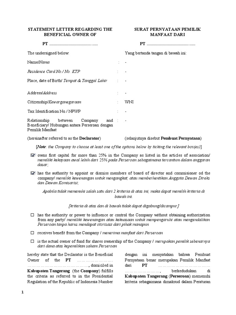 FORM UBO Perseroan | PDF