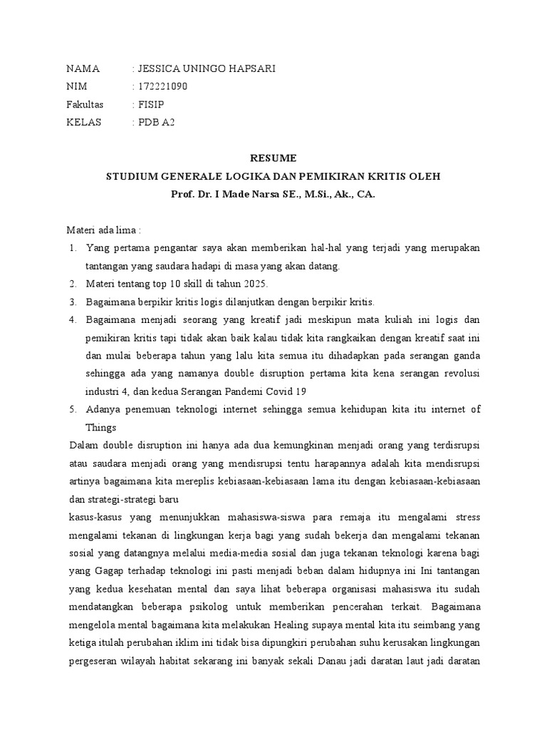 Jessica UH - NIM 17221090 - Studium Generale Prof Made | PDF