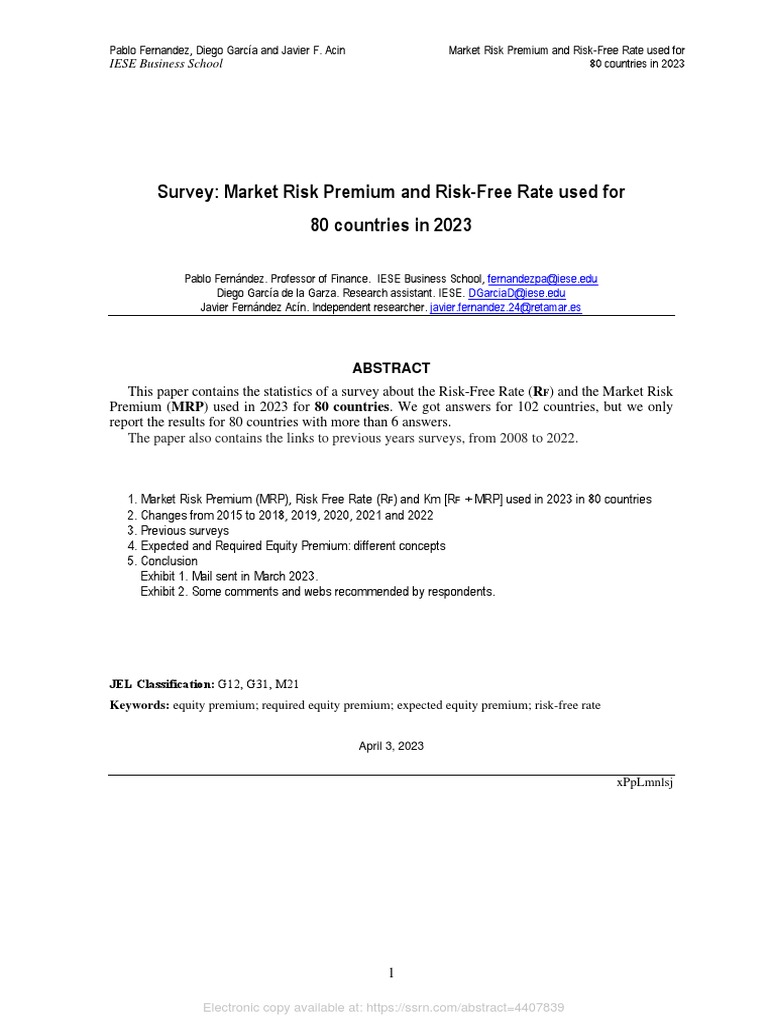 2023 Market Risk Premium and Risk Free Rate | PDF | Risk Premium | Interest