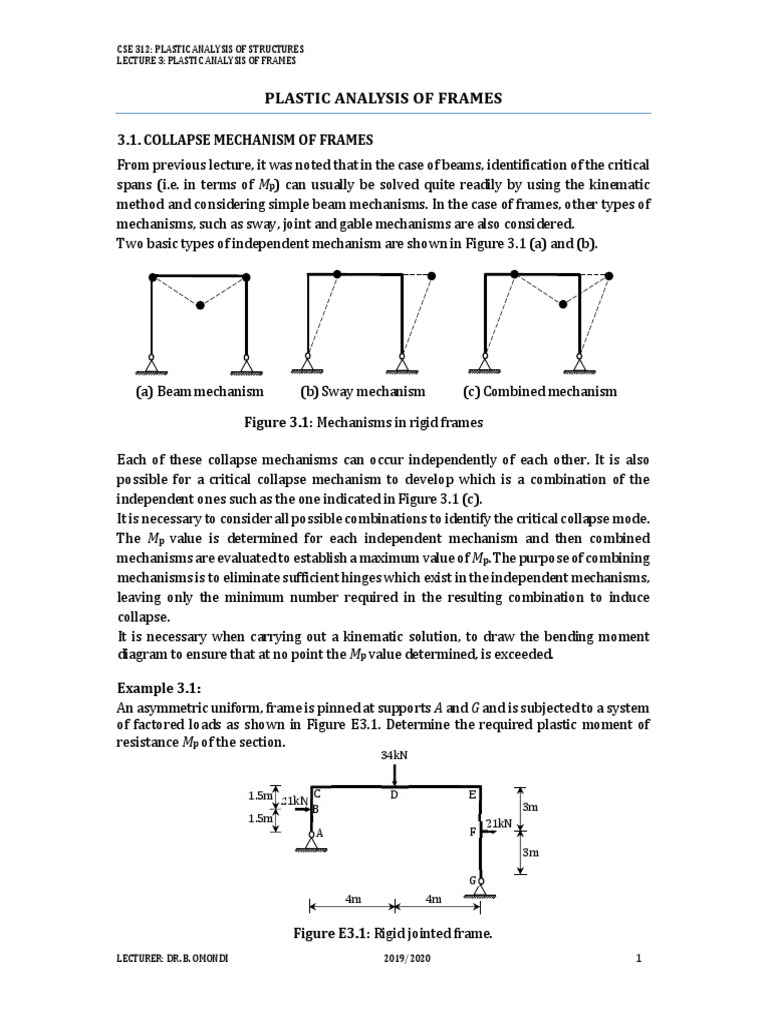 CSE 312 - Lecture 3 - Plastic Analysis of Frames | PDF | Bending | Beam (Structure)