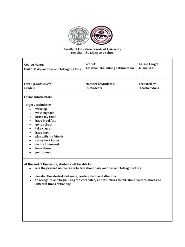 Daily Routines and Telling The Time - Grade 2 | PDF | Education Theory ...