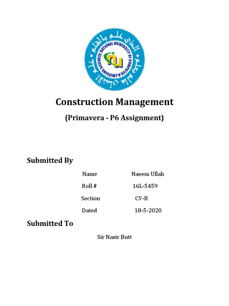 Construction Management: (Primavera - P6 Assignment) | PDF