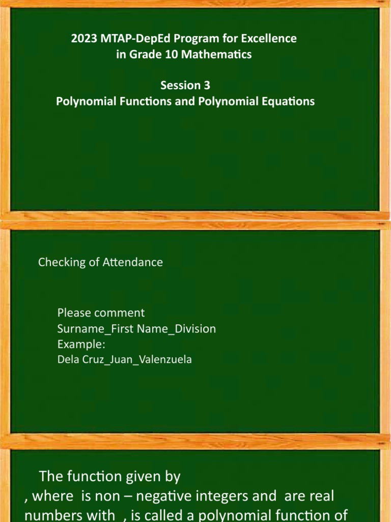 Grade 10 Session 3 Polynomial Functions | PDF