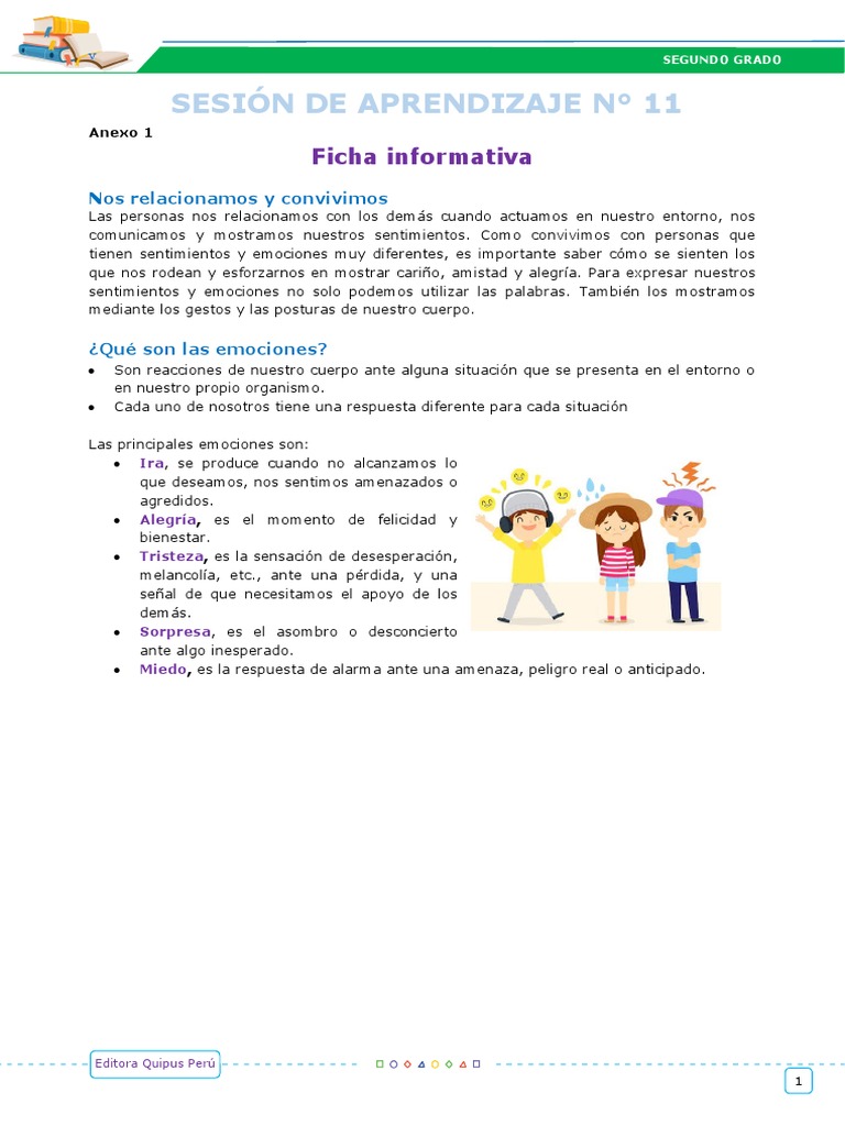 Anexo de Sesiones de Aprendizaje - EDA I Semana 3 - Editora Quipus Perú | PDF | Las emociones ...