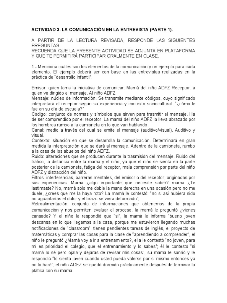 Actividad 3. La Comunicación en La Entrevista (Parte 1) . | PDF
