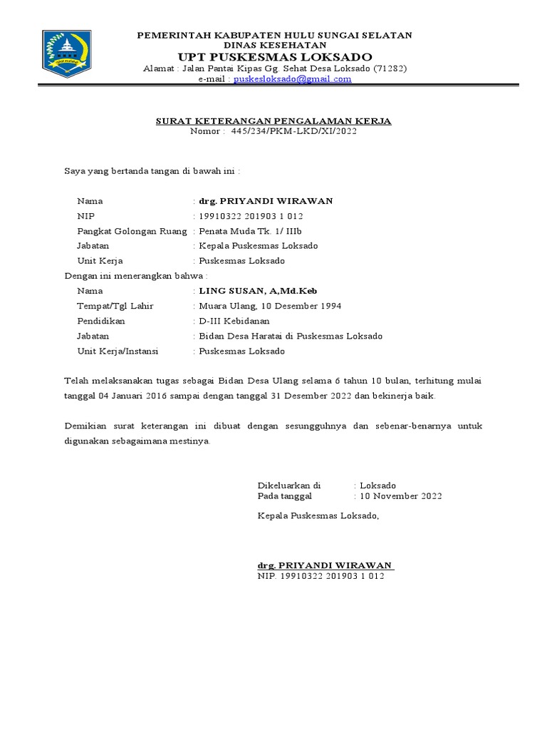 Surat Keterangan Pengalaman Kerja (1) - Copy 2 | PDF