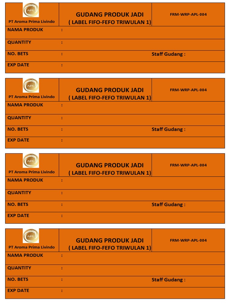 Label Gudang FIFO-FEFO PT Aroma | PDF
