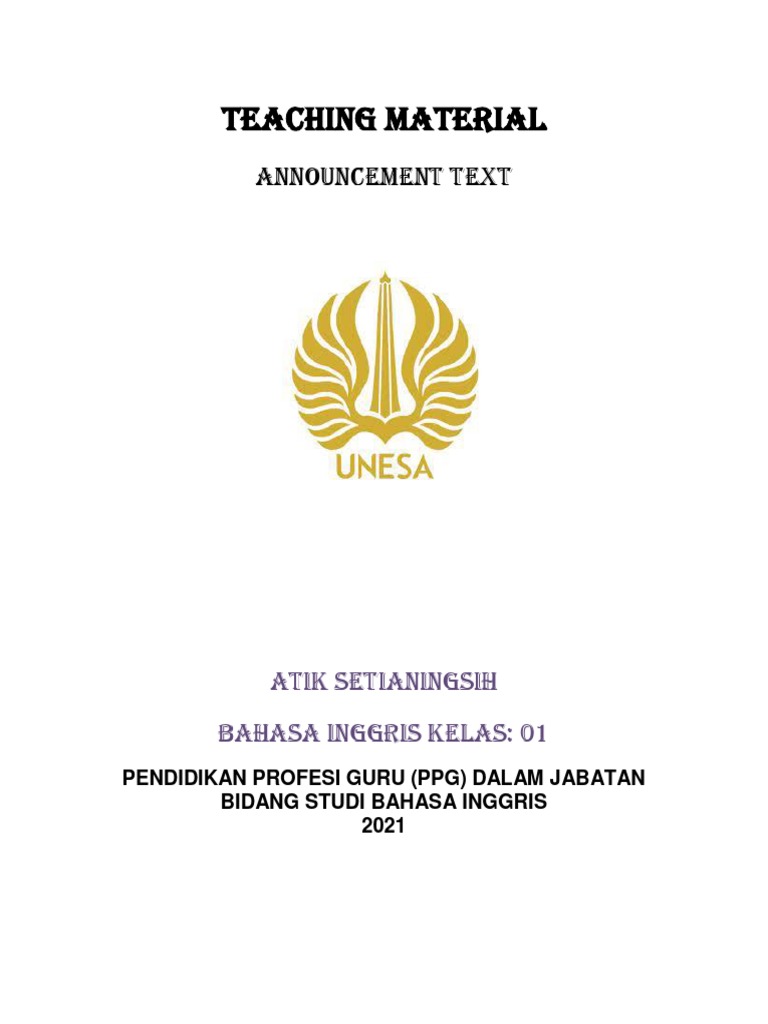 Bahan Ajar Announcement Text-PPL SIKLUS 2 | PDF