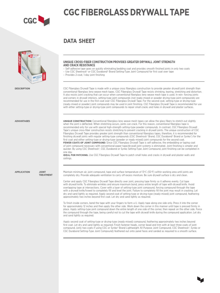 CGC Fiberglass Drywall Tape Data Sheet en Can | PDF