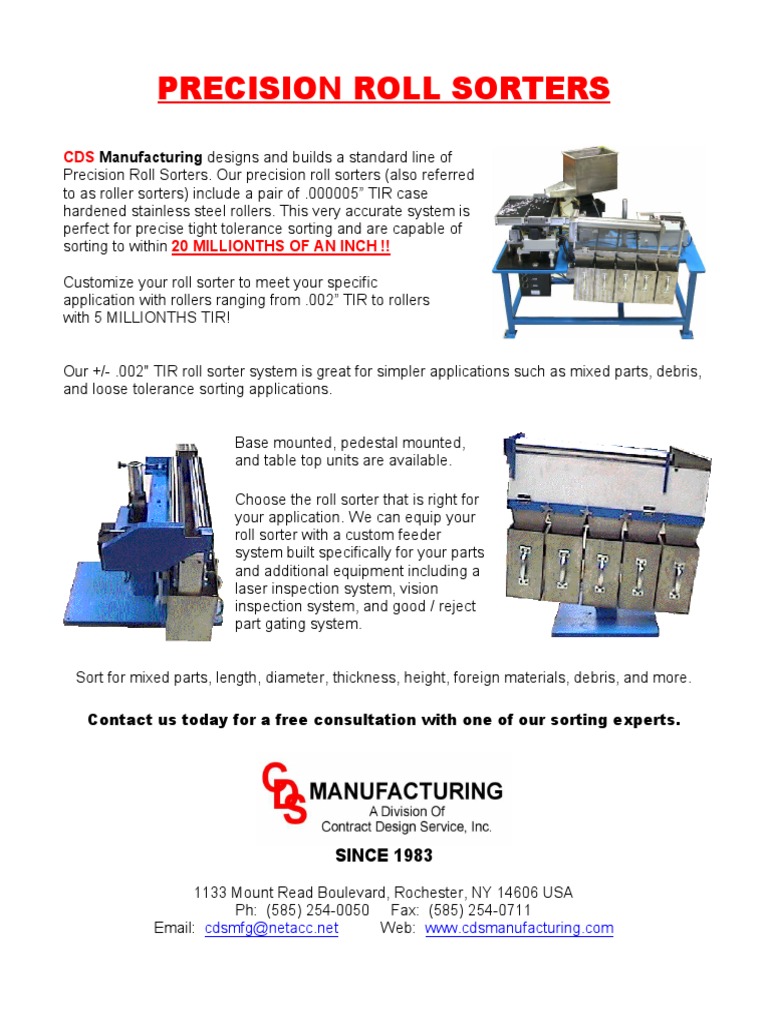 Precision Roll Sorters for Custom Applications | PDF