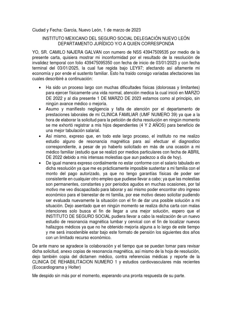 Carta de Queja | PDF