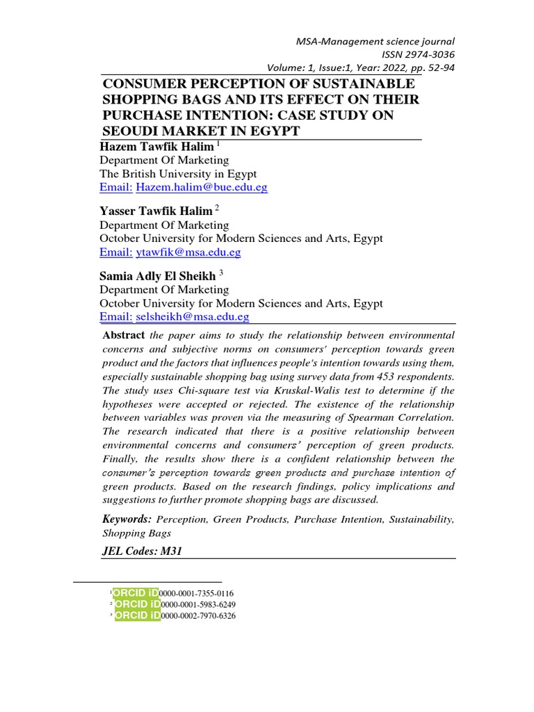 Consumer Perception of Sustainable Shopping Bags and Its Effect On ...
