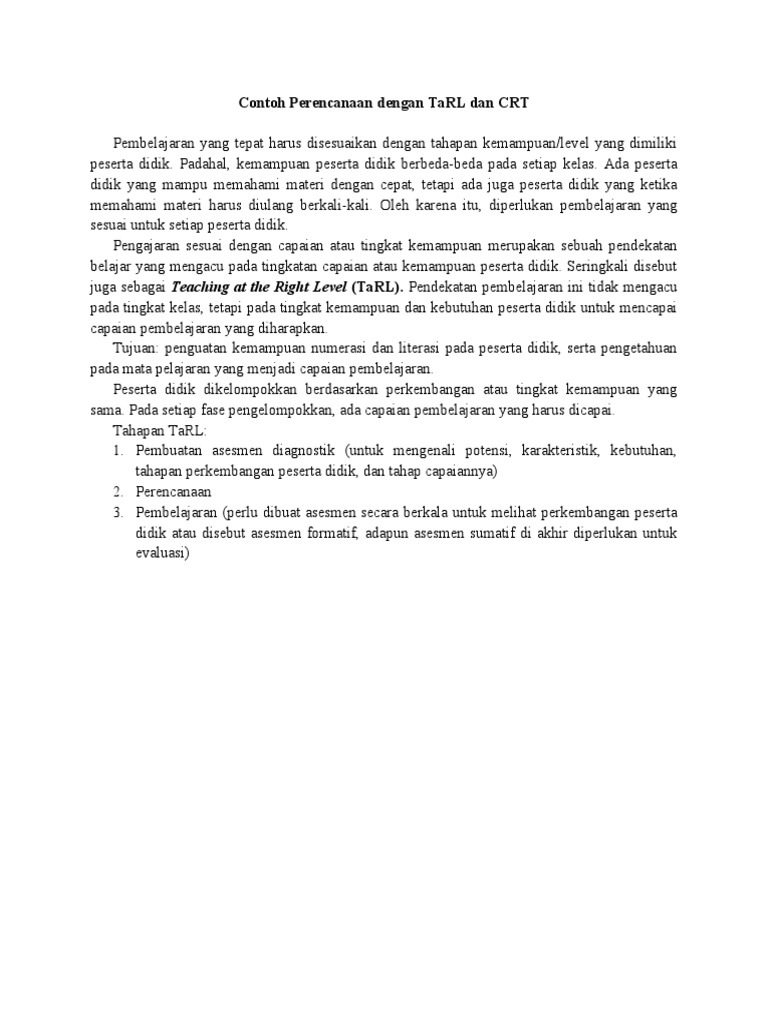 Contoh RPP Dengan TaRL Dan CRT | PDF