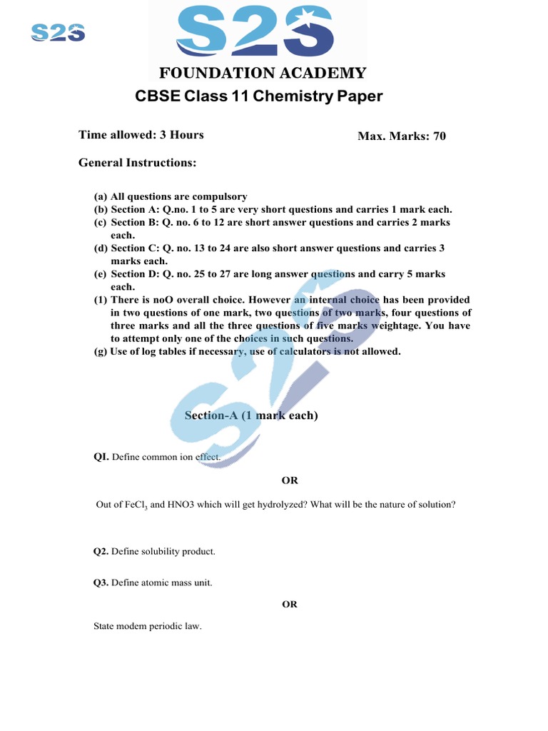 CBSE-Class-11-Chemistry-Sample-Paper-Set-1_2_OCR | PDF | Ph | Buffer ...