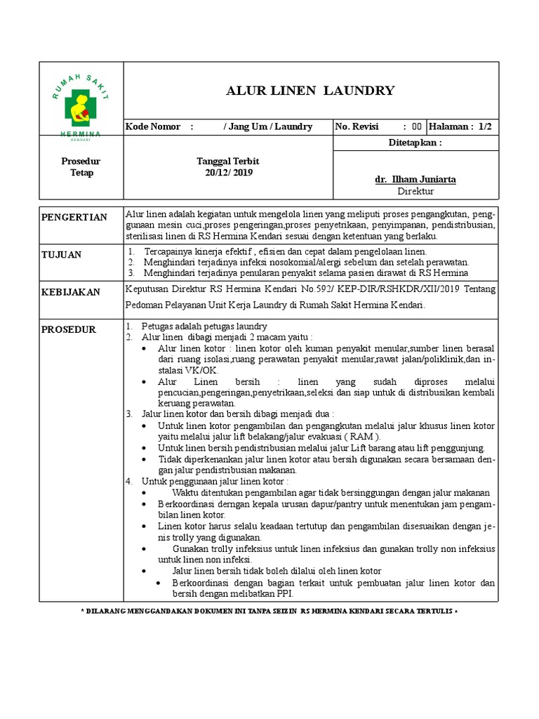 Prosedur Alur Linen Laundry RS Hermina | PDF