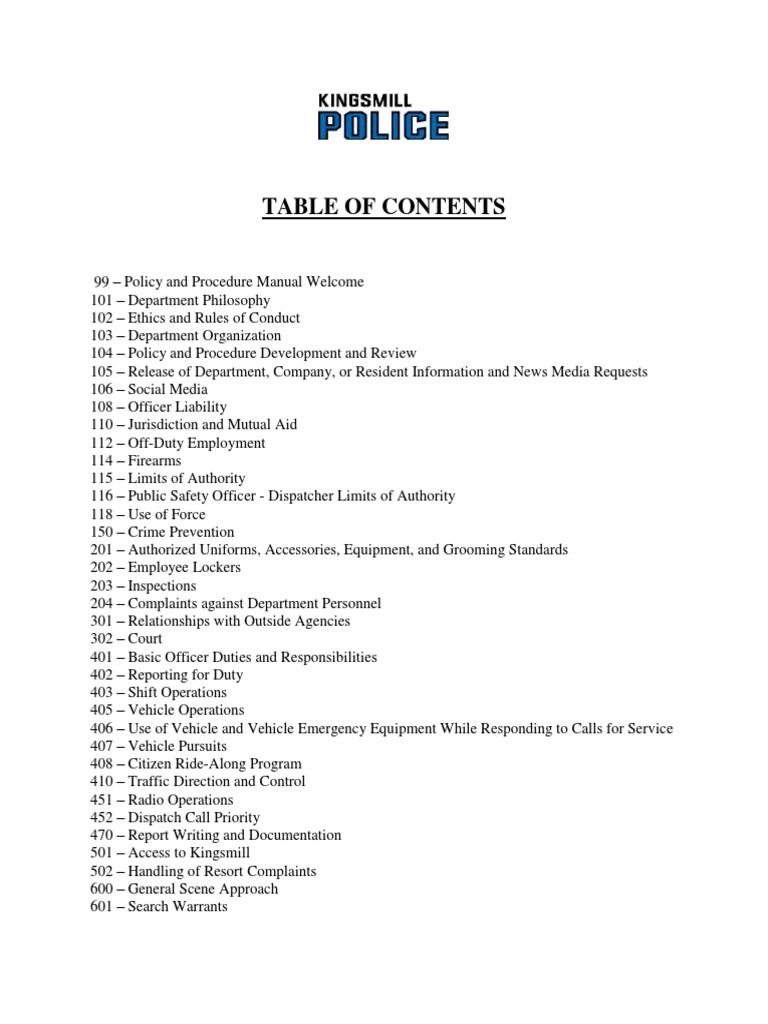 Kingsmill Police Department Policies & Procedures | PDF | Legal ...