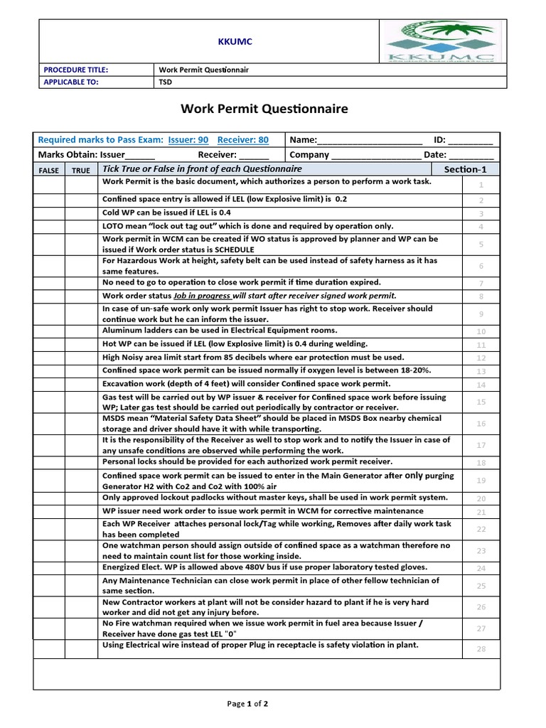WP Questionnaire | PDF | Boiler | Safety