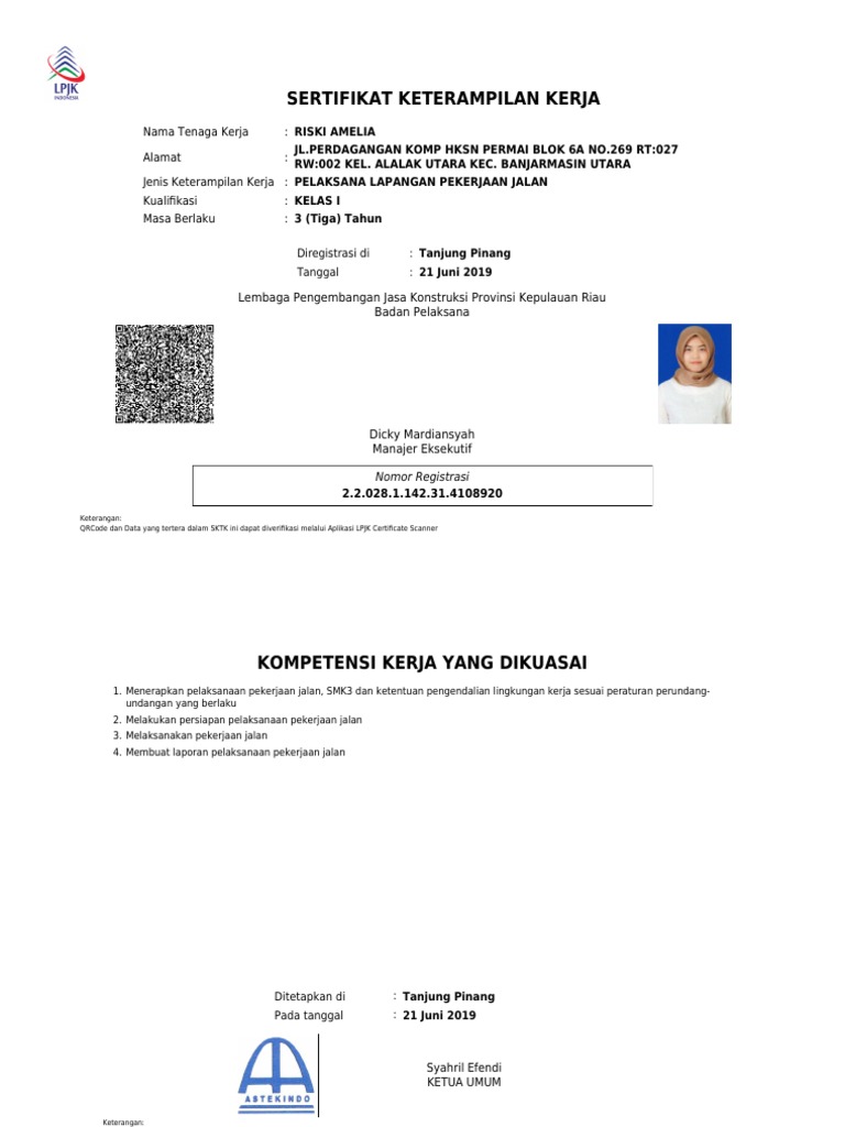 Sertifikat Keterampilan Riski Amelia | PDF