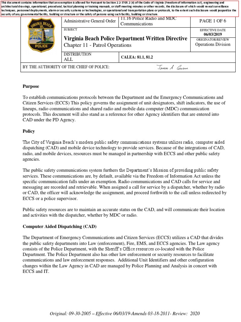 Virginia Beach Police MDC Protocols | PDF | National Security