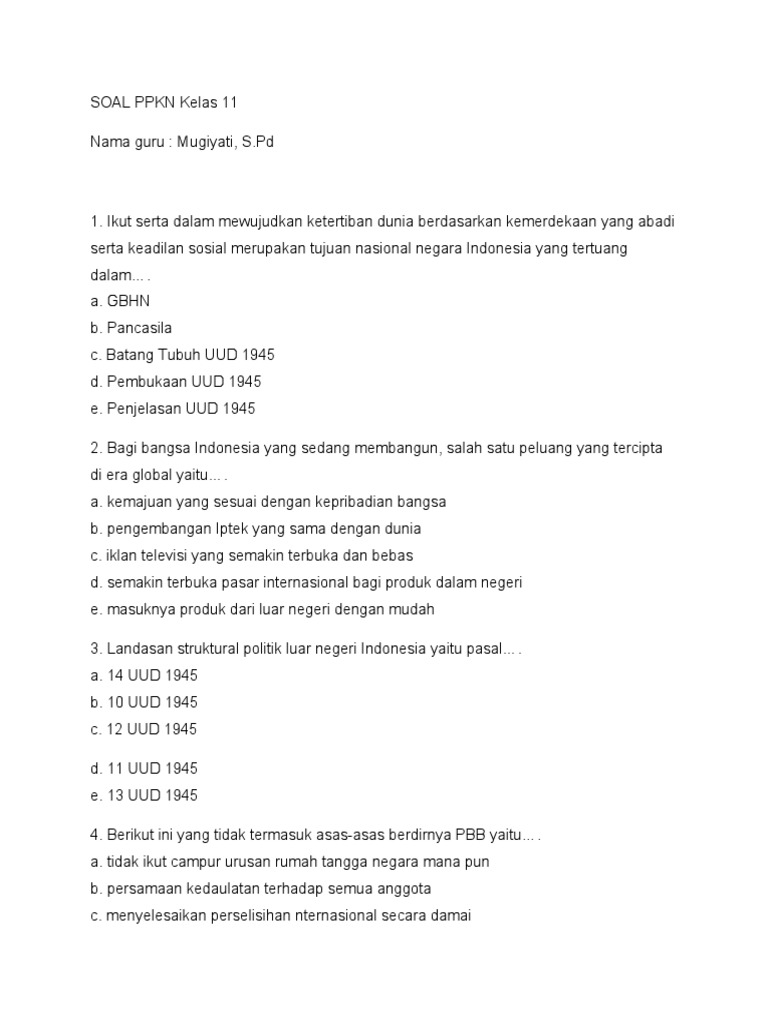 Soal PPKN Kelas 11 | PDF