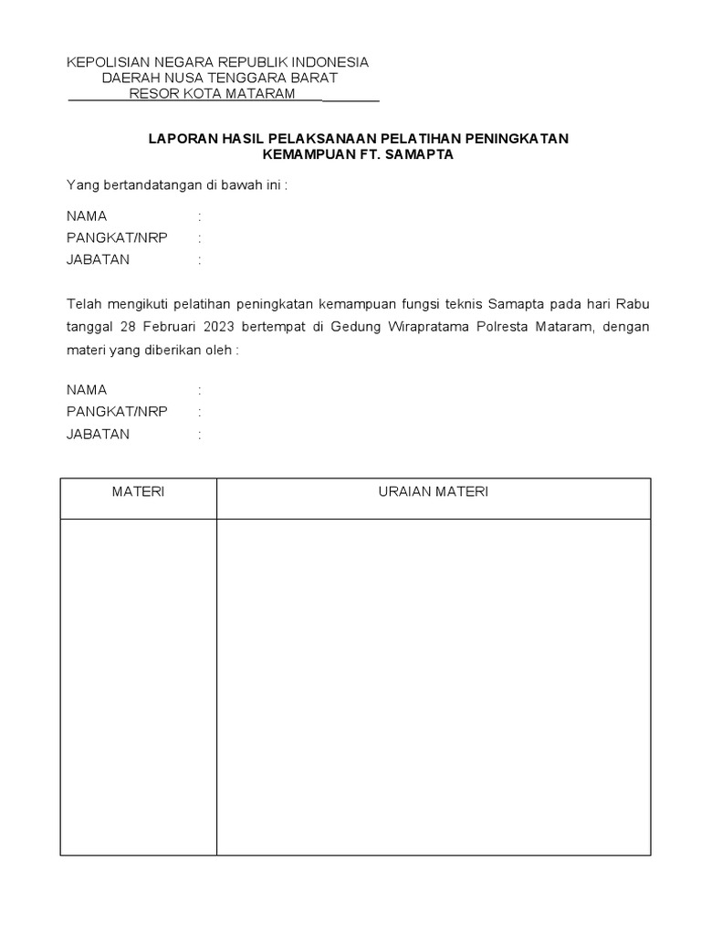 Laporan Hasil Pelatihan | PDF