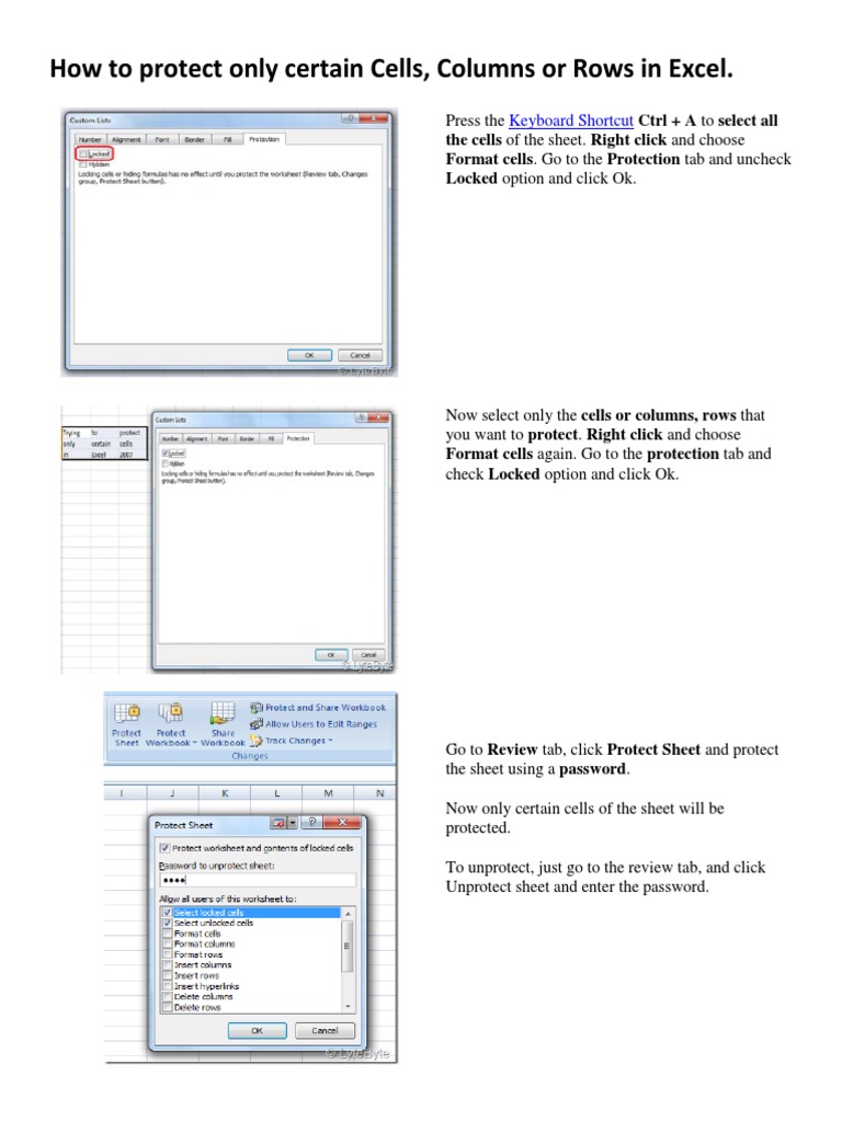 How To Protect Only Certain Cells In Excel Pdf 