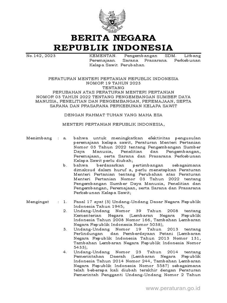 Permentan No 19 Tahun 2023 | PDF