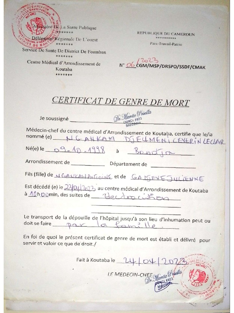 Certificat Genre de Mort | PDF