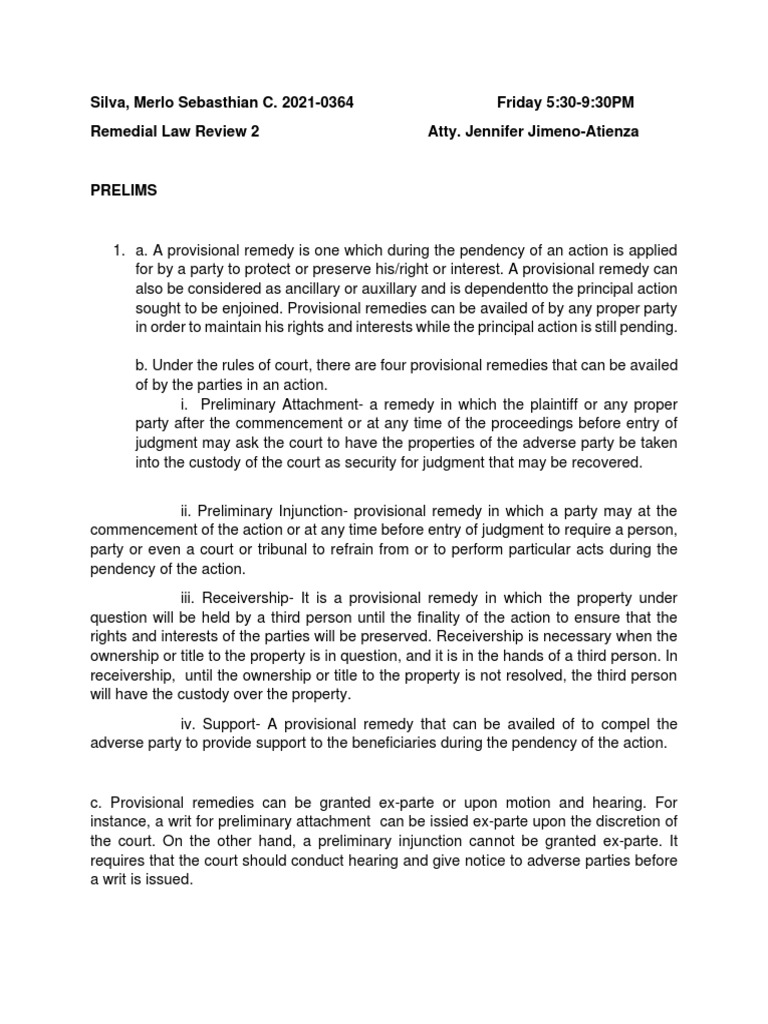 Silva Prelims | PDF | Injunction | Writ