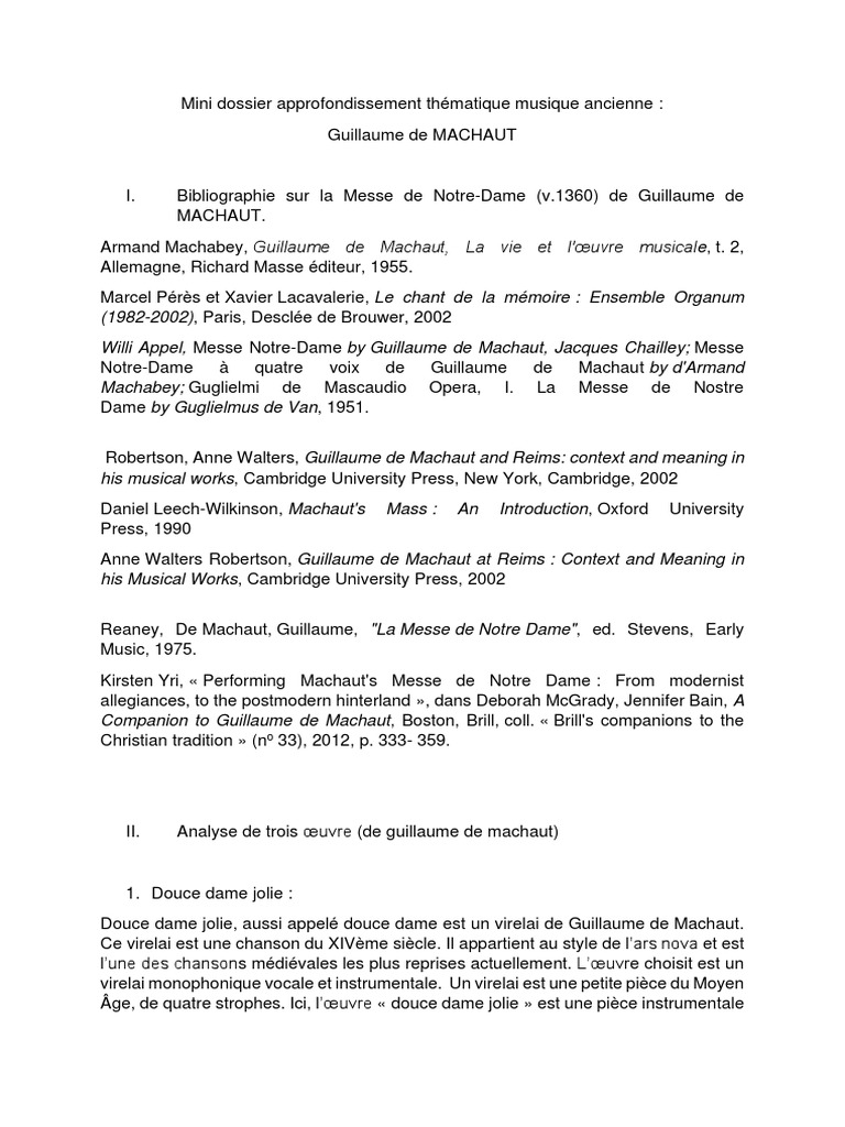 Guillaume de Machaut : Oeuvres et Biographie | PDF