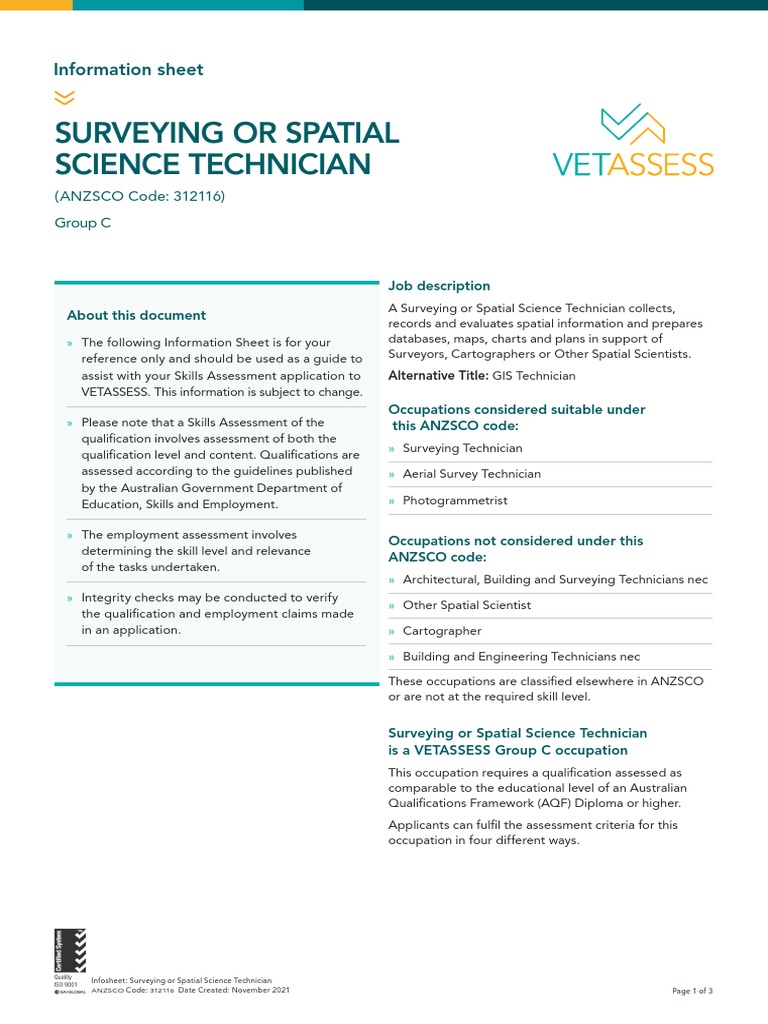 Information Sheet - Surveying or Spatial Science Technician | PDF