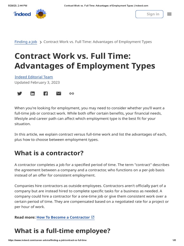 Contract Work vs. Full Time - Advantages of Employment Types | PDF ...