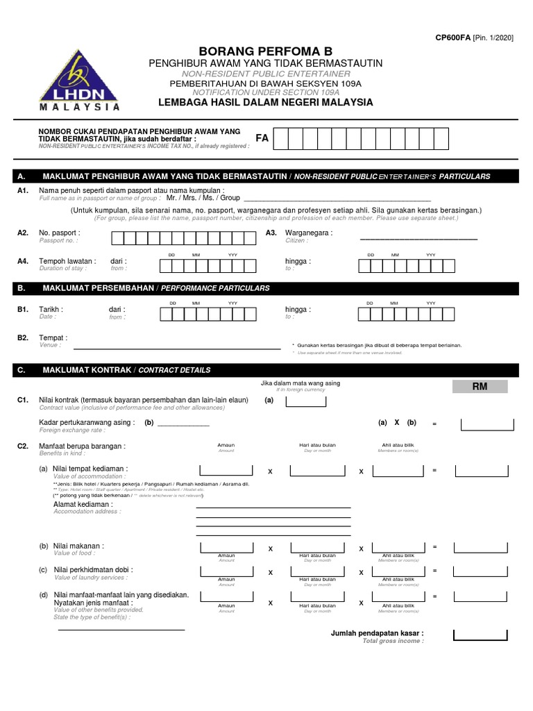 Borang PERFOMA B 1. | PDF