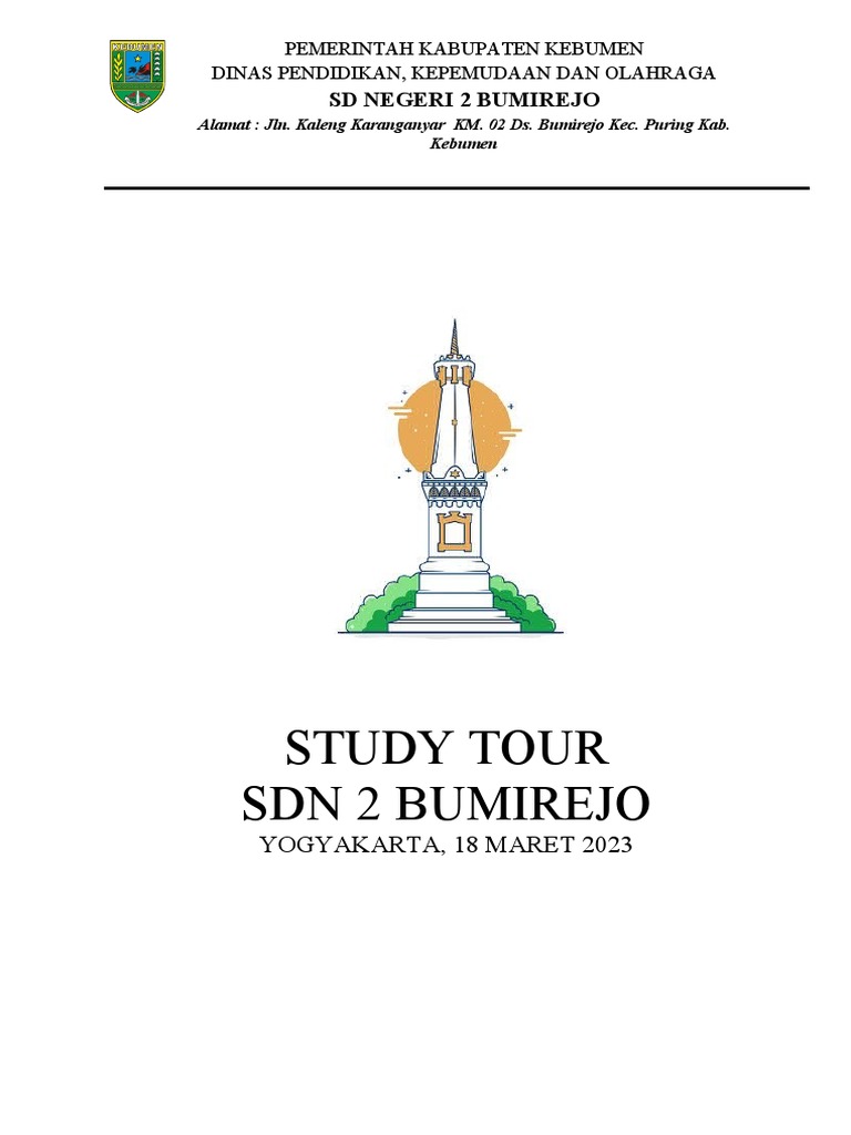 Proposal Study Tour SDN 2 Bumirejo | PDF