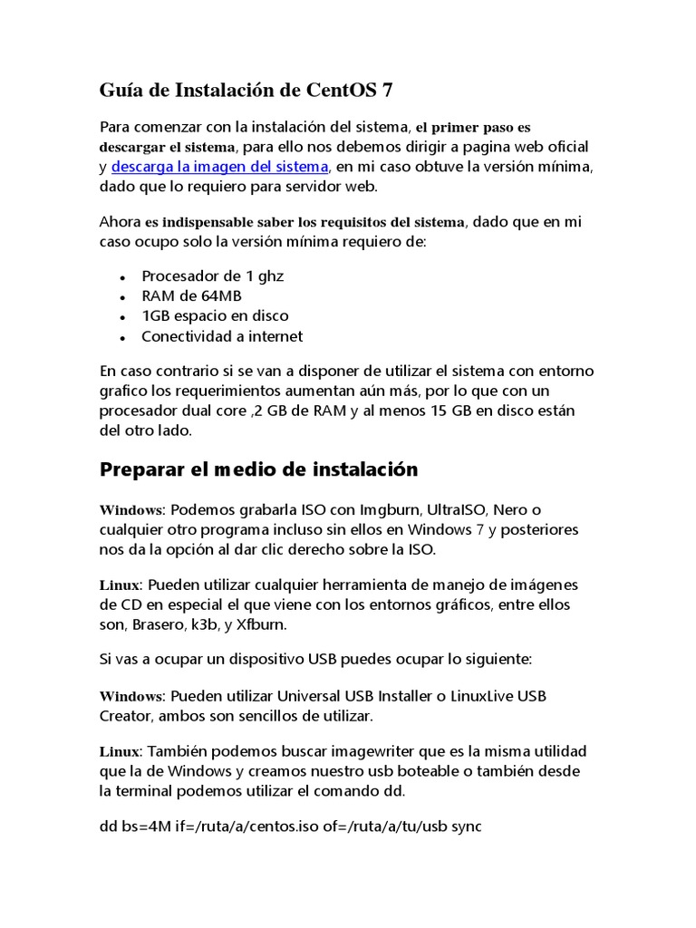 Guía de Instalación de CentOS 7 | PDF | Informática | Ingeniería de software
