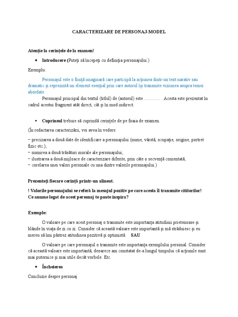 Caracterizare de Personaj | PDF