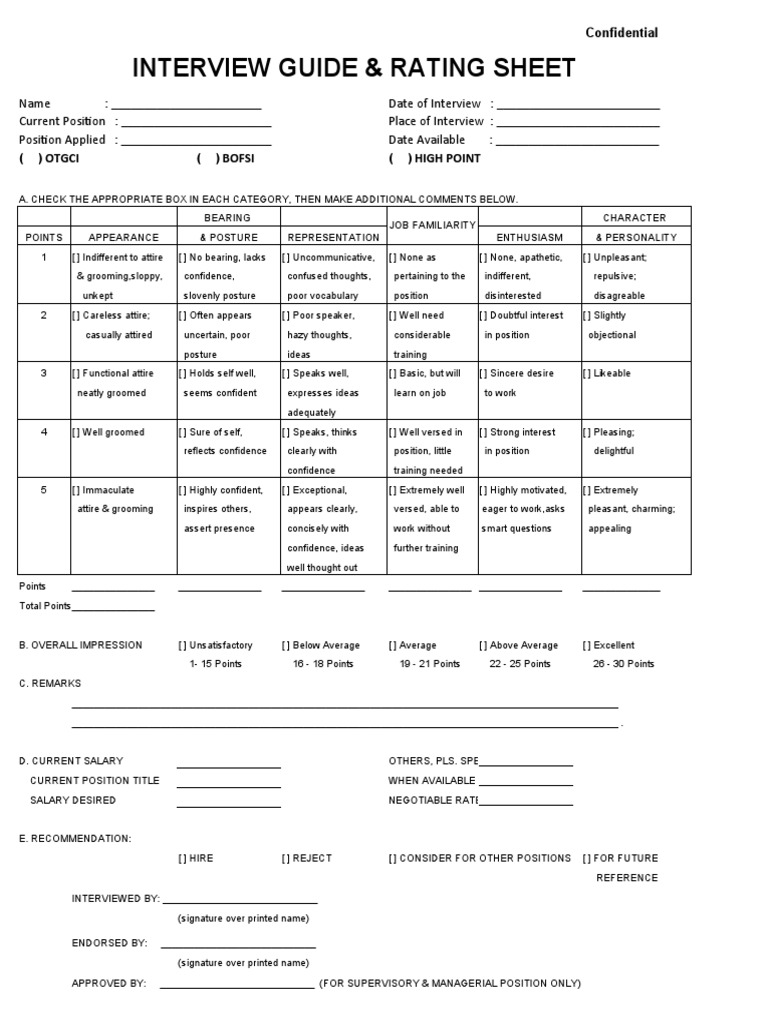 Interview Rating Sheet Office | PDF | Career & Growth